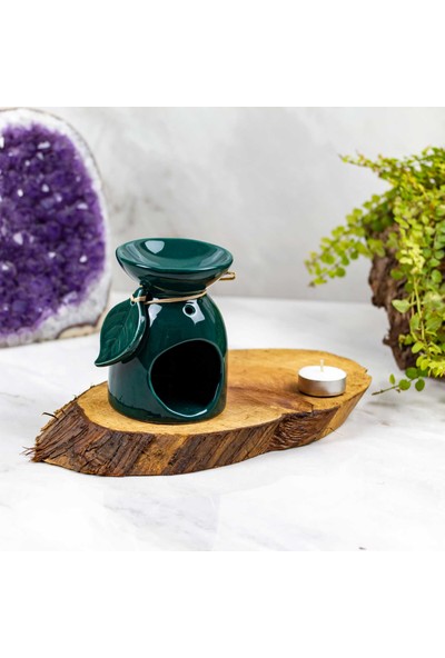 Lara Karma Seramik Yaprak Detaylı (Petrol) Buhurdanlık