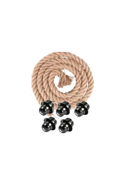 Ahşap Sepeti 5mt Halat Kablo Jüt Halat 18MM Kablolu 5MT,E27 Duy 5 Ad Takım Kablolu Halat Ahşap Sepeti 5mt Halat Kablo Jüt Halat 18MM Kablolu 5MT,E27 Duy 5 Ad Takım Kablolu Halat
