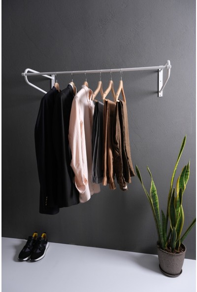 Vegaindoor Beyaz Metal Duvar Askılık Ayaksız Konfeksiyon Askılığı