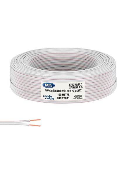 Cable Cable Hoparlör Kablosu Kordon 2x0.22 Beyaz 100MT Erk Yerli Cable Cable Hoparlör Kablosu Kordon 2x0.22 Beyaz 100MT Erk Yerli