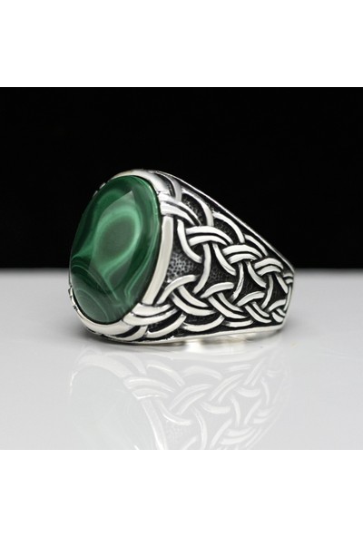 Taja925 Malakit Doğal Taşlı Erkek Gümüş Yüzük