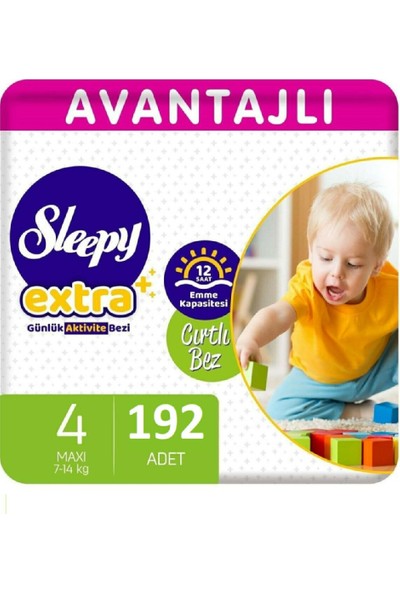 Sleepy Extra Günlük Aktivite Bezi 4 Numara Maxi 192 Adet 7-14 kg Sleepy Extra Günlük Aktivite Bezi 4 Numara Maxi 192 Adet 7-14 kg