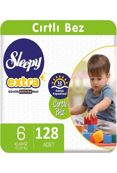 Sleepy Extra Günlük Bebek Bezi 6 Numara Xlarge 128 Adet 15-25 KG Sleepy Extra Günlük Bebek Bezi 6 Numara Xlarge 128 Adet 15-25 KG