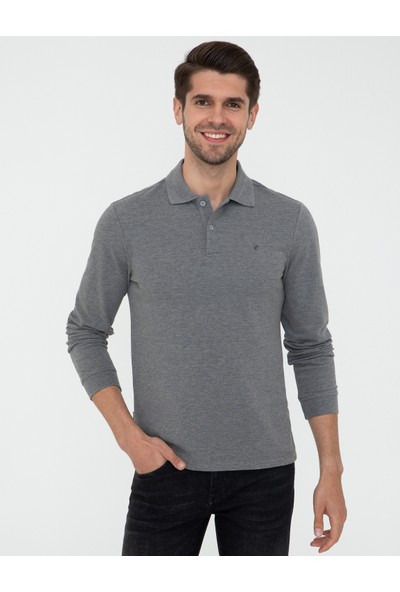 Pierre Cardin Gri Melanj Slim Fit Polo Yaka Sweatshirt 50247253-VR086 Pierre Cardin Gri Melanj Slim Fit Polo Yaka Sweatshirt 50247253-VR086