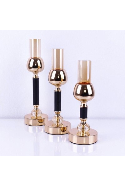 By Hanedan Gonca 3lü Şamdan Seti Gold Siyah Renk