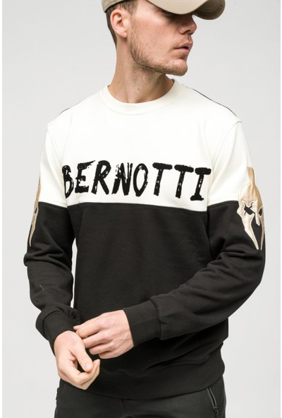 Bernotti79 Bernotti 79 Sıfır Yaka Siyah Flok Baskılı Erkek Sweatshirt