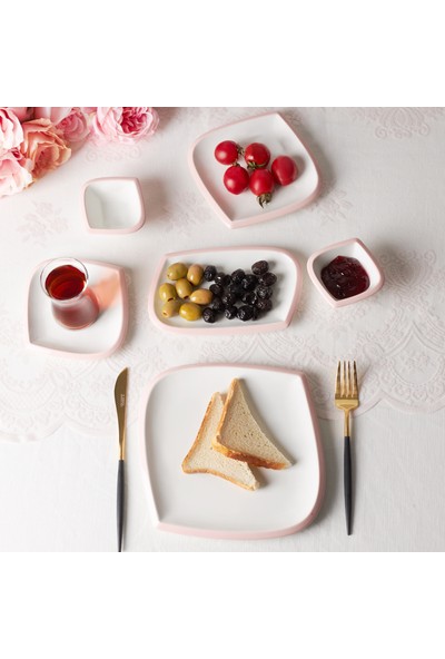 Karaca Tiny Pink Rim 26 Parça 6 Kişilik Porselen Kahvaltı/Servis Takımı