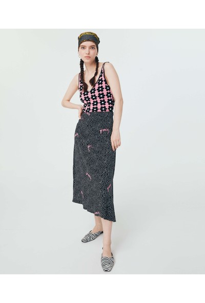 Twist Puantiye Desen Midi Etek