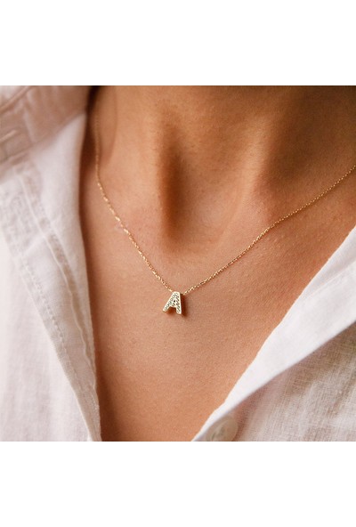 Myra Gold A Taşlı Harf Altın Kolye Myra Gold A Taşlı Harf Altın Kolye