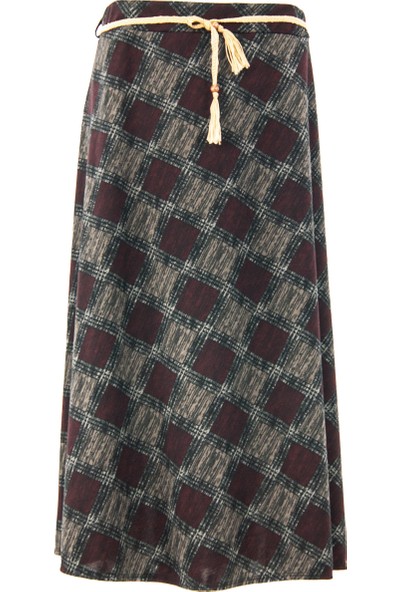 Oppland Kadın Kışlık Örme Ip Kemerli Desenli Rahat Kesim Likralı Viskon Kumaş Anne Etek