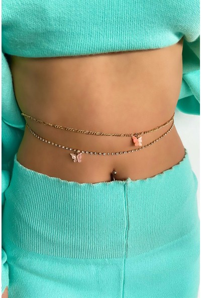 Takıştır Kelebek Detaylı Ikili Göbek Zinciri