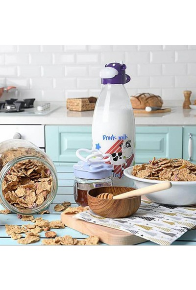 EbruliHomeArt Inek Desenli Cam Süt Şişesi Çocuk Su Şişesi 1 Lt