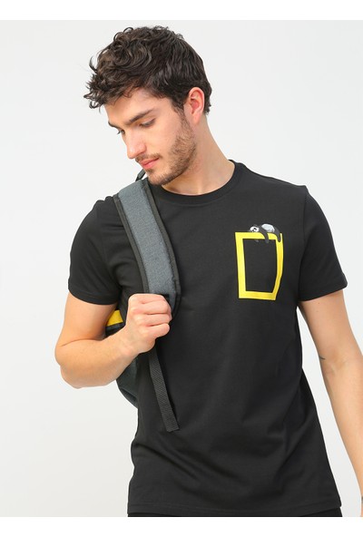 National Geographic Erkek Siyah Bisiklet Yaka T-Shirt