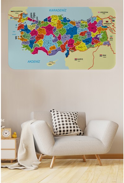 Harita Sepeti Eğitici ve Öğretici Detaylı Dekoratif Komşulu Türkiye Haritası Duvar Sticker Harita Sepeti Eğitici ve Öğretici Detaylı Dekoratif Komşulu Türkiye Haritası Duvar Sticker