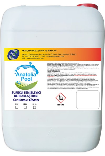 Anatolia Pool Havuz Suyu Sürekli Temizleyici Parlatıcı Berraklaştırıcı 10 Lt (Continuous Cleaner) Anatolia Pool Havuz Suyu Sürekli Temizleyici Parlatıcı Berraklaştırıcı 10 Lt (Continuous Cleaner)