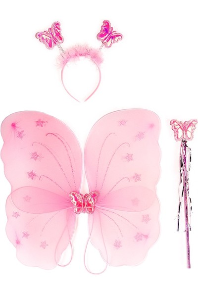 Astar Kostüm Çocuk Melek Kelebek Kanat Set Taç Asa Kanat 3'lü Set