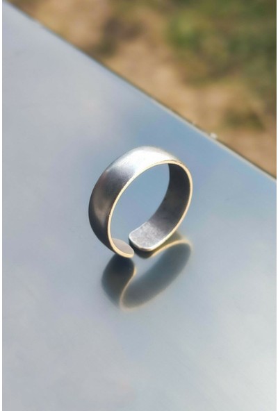 The Collection Mat Gümüş Kaplama Sade Halka Şövalye Ayarlanabilir Yüzük