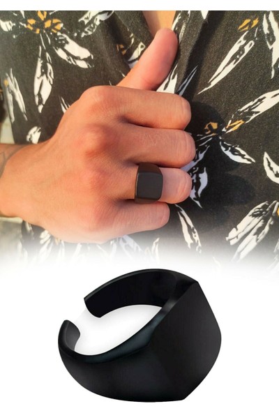 The Collection Erkek Mat Siyah Şövalye Ayarlanabilir Yüzük