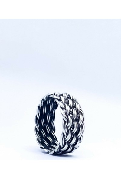 The Collection Ispanyol Hasır Örgü Model Gümüş Kaplama Ayarlanabilir Yüzük