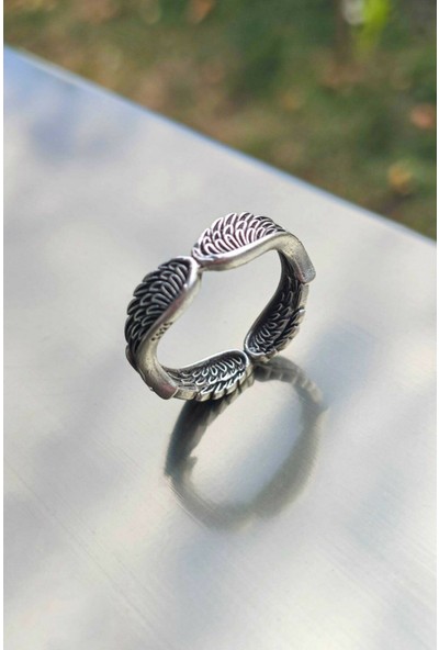 The Collection Melek Kanat Model Ayarlanabilir Gümüş Kaplama Yüzük