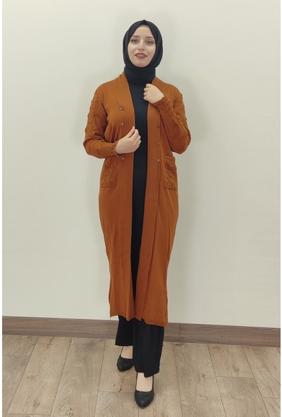 Dival Tesettür Şal Yakalı Cepli Triko Hırka