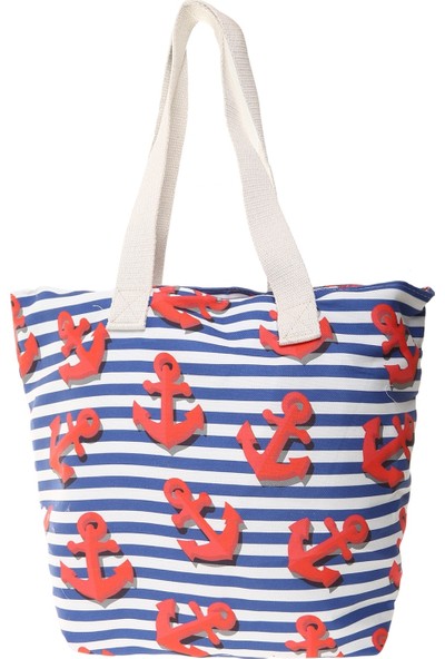 T-Box Kadın Çapa Desenli Renkli Plaj Çantası