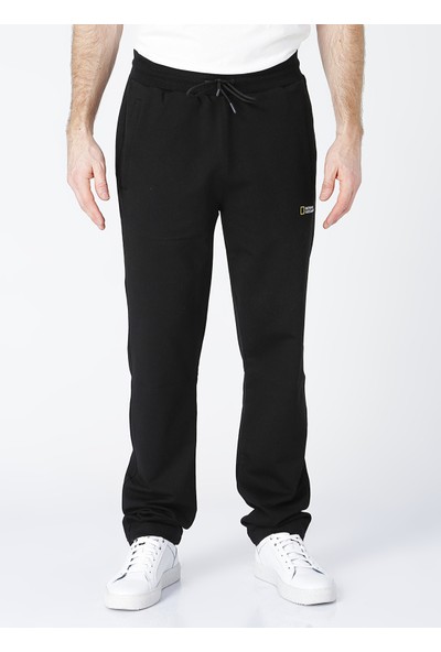 National Geographic Juan Beli Lastikli Boru Paça Logo Baskılı Cepli Siyah ErkekSweatpant