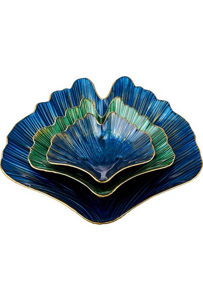 Karaca Ginko Mavi 3lü Dekoratif Tabak Seti Karaca Ginko Mavi 3lü Dekoratif Tabak Seti