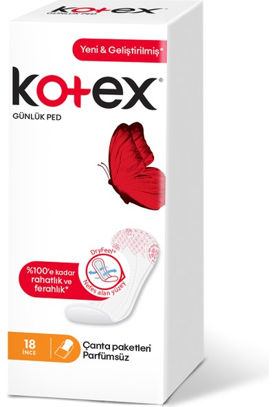 Kotex Günlük Ped Parfümsüz 18'li Kotex Günlük Ped Parfümsüz 18'li