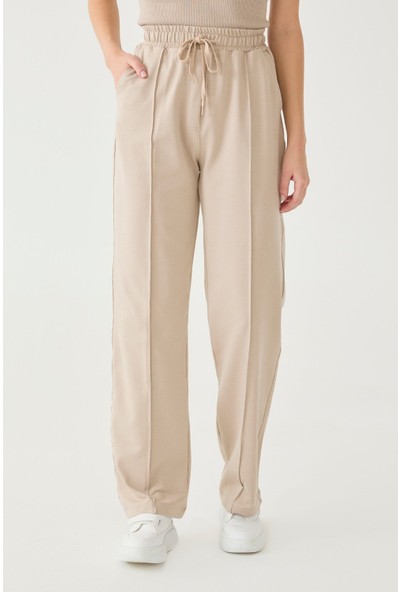 Suud Collection Bej Dikişli Pamuklu Eşofman Altı Suud Collection Bej Dikişli Pamuklu Eşofman Altı