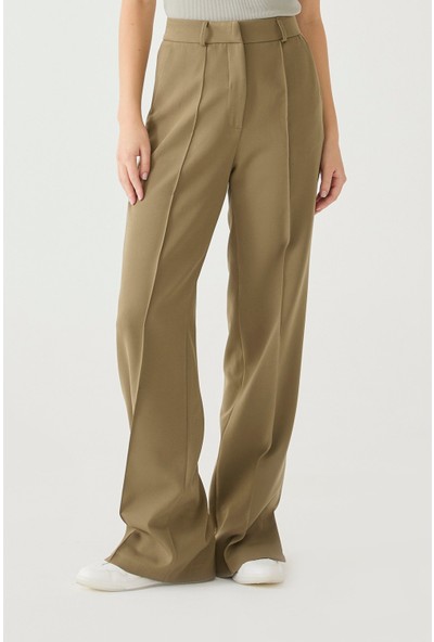 Suud Collection Haki Yırtmaç Detaylı Akrilik Pantolon