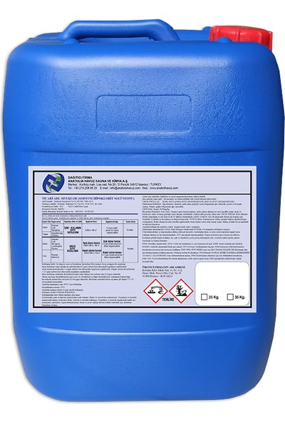 Anatolia Pool Sıvı Klor 25 kg (Sodyum Hipoklorit - Liquid Chlorine) Anatolia Pool Sıvı Klor 25 kg (Sodyum Hipoklorit - Liquid Chlorine)