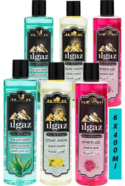Ilgaz Elit Isparta Gülü Kolonyası + Çeşme Limonu Kolonyası + Yeşil Çay Kolonyası 400 ml x 2