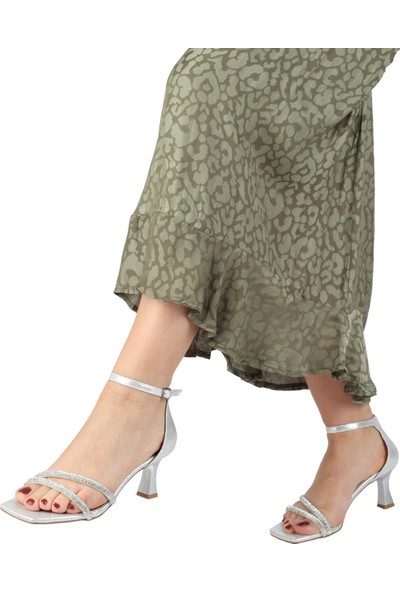 Modabuymus Gümüş Taşlı Çift Bant Kadeh Topuklu Ayakkabı - Lovely