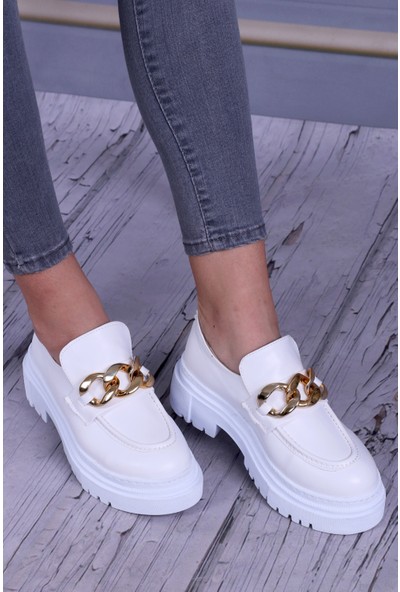 Aska Shoes Kadın Halka Zincirli Ayakkabı Beyaz