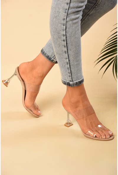 Shoeberry Kadin Ten Seffaf Bantli Topuklu Terlik