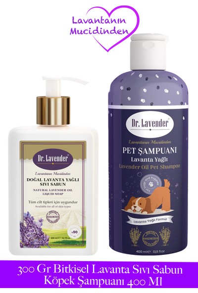 Dr. Lavender Hassas Ciltlere Lavanta Yağlı Sıvı Sabun 300GR + Pire Önleyici Lavanta Yağlı Köpek Şampuanı 400ML