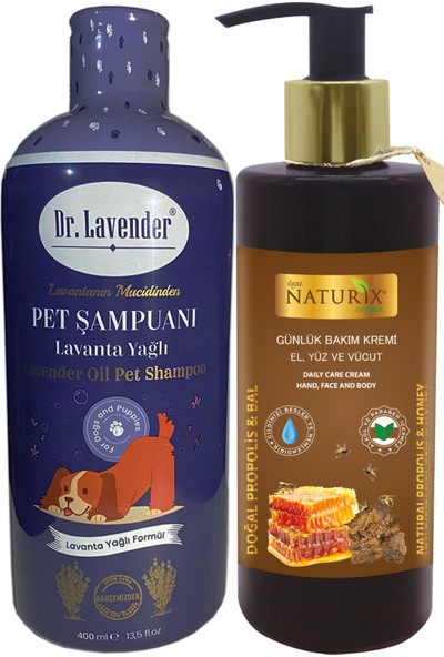 Dr. Lavender Pet Şampuan 400 ml Köpek Şampuanı Parazite Karşı Koruyucu + Bal & Propolis El Yüz Kremi 250 ml