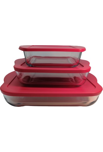 Paşabahçe Kırmızı Kapaklı Borcam 3 Parça Kare Set