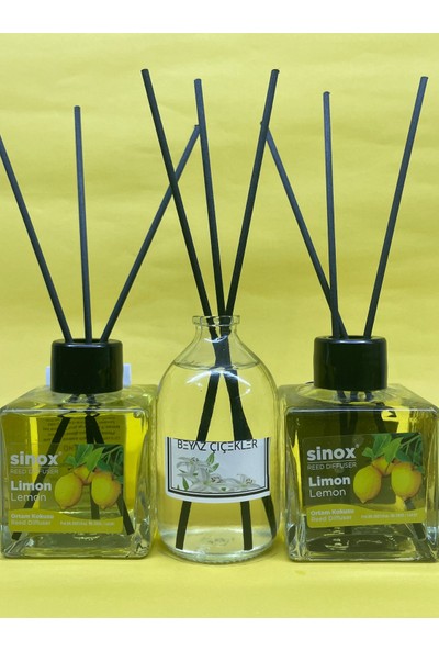 Sinox Kadife Bambu Çubuklu 2'li Limon 1 Beyaz Çiçek Ofis Oda ve Banyo Kokusu Sinox Kadife Bambu Çubuklu 2'li Limon 1 Beyaz Çiçek Ofis Oda ve Banyo Kokusu