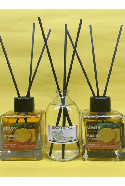 Sinox Kadife Bambu Çubuklu 2'li Ananas 1 Beyaz Çiçek Ofis Oda ve Banyo Kokusu Sinox Kadife Bambu Çubuklu 2'li Ananas 1 Beyaz Çiçek Ofis Oda ve Banyo Kokusu