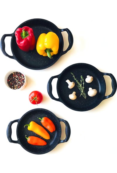 Han's Momma's Döküm Alüminyum Granit Kaplama 3'lü Sahan Seti Siyah 16-18-20 cm