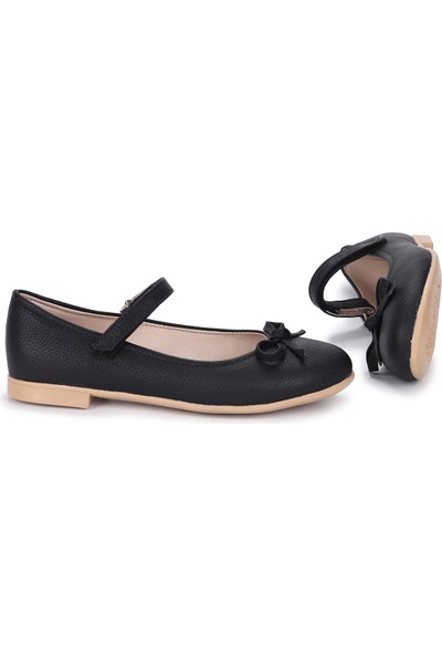 Kiko Kids Pmk 503 Vakko Bıyık Fiyonklu Kız Çocuk Babet Ayakkabı Siyah