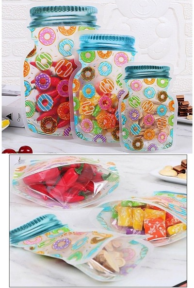 Kitchen Beauty 3 Boy Kavanoz Görünümlü Donutlu Kilitli Saklama Kabı 150ML - 500ML - 620ML