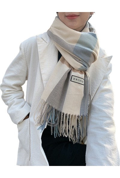 Runningman Kış Yeni Stil Ekose Ipliği Boyalı Püskül Taklit Kaşmir Eşarp Moda Orta Uzunlukta Sıcak Şal Eşarp-Açık Mavi (Yurt Dışından)