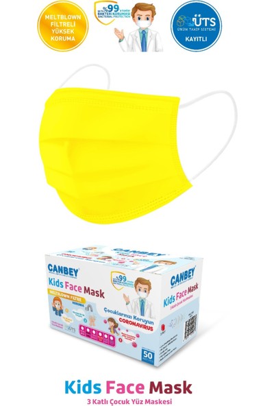 Canbey Meltblownlu Çocuk Cerrahi Maske 50 Adet Sarı Renk 3 Katlı Canbey Meltblownlu Çocuk Cerrahi Maske 50 Adet Sarı Renk 3 Katlı