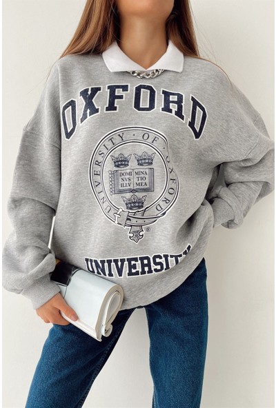 Eka Kadın Gri Oxford Polo Yaka Oversize Sweatshirt 0700-0009 Eka Kadın Gri Oxford Polo Yaka Oversize Sweatshirt 0700-0009