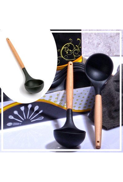 Hazar Pazar Bambu Saplı Silikon Kepçe - Siyah