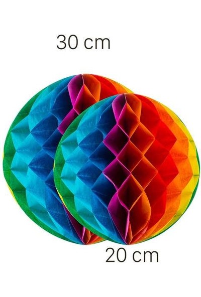 Parti Dünyası Gökkuşağı Renginde Petek Süs Seti 2 Adet 30 20 cm