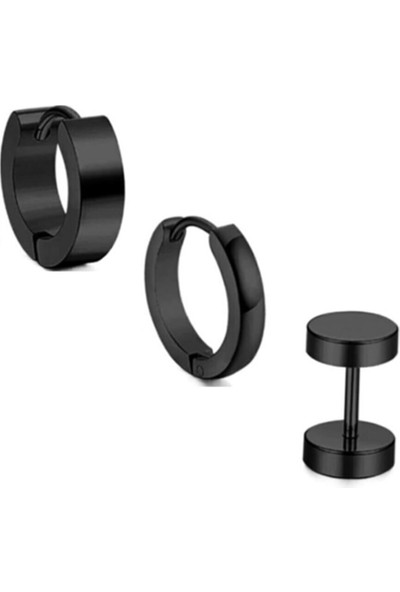 Takıconcept 3 Adet Set Cerrahi Çelik Siyah Küpe